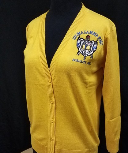 SIGMA GAMMA RHO SORORITY CARDIGAN SWEATER GOLD SORORITY CARDIGAN ...