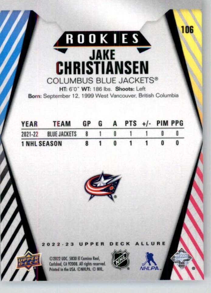 2022-23 Upper Deck Allure #106 Jake Christiansen Columbus Blue Jackets ...