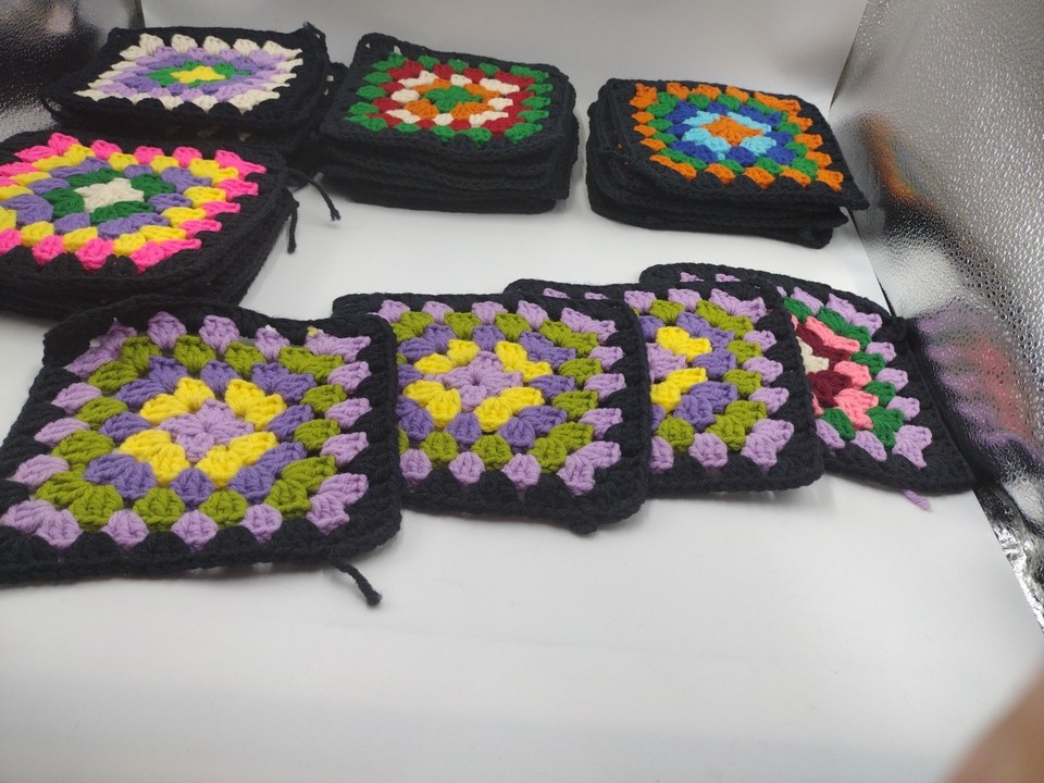 Crochet Granny Squares Lot Of 48 Colorful 7x7 Inch Loose Squares Black ...