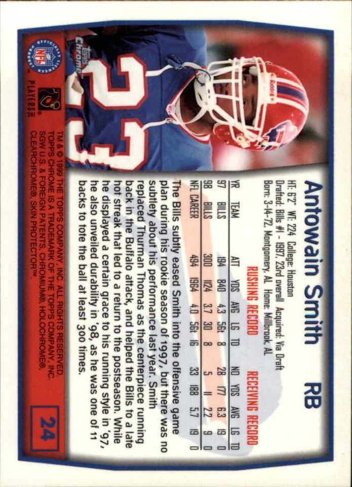 1999 Topps Chrome Football Card #24 Antowain Smith | eBay
