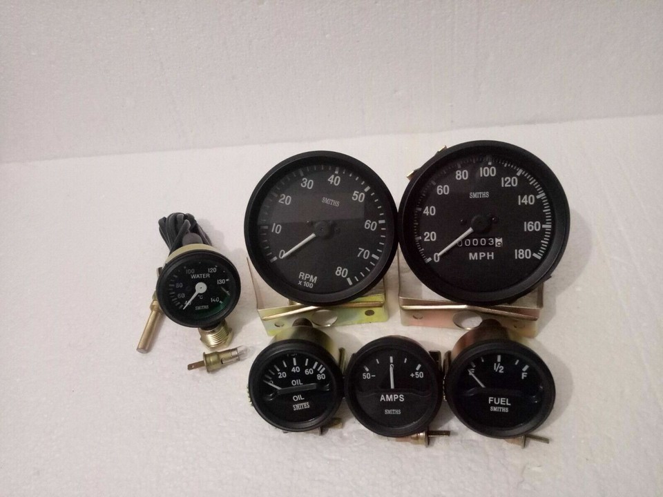 Smiths Replica Gauges kit 100mm speedo 0-180 MPH + 0-80 RPM and 52mm ...