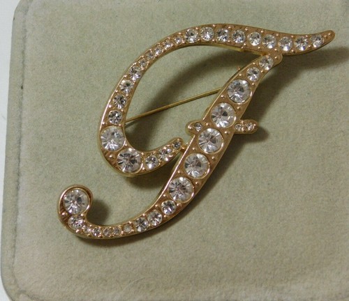 Retro Vintage Monogram Initial F Rhinestone Gold tone Brooch Pin K3 | eBay
