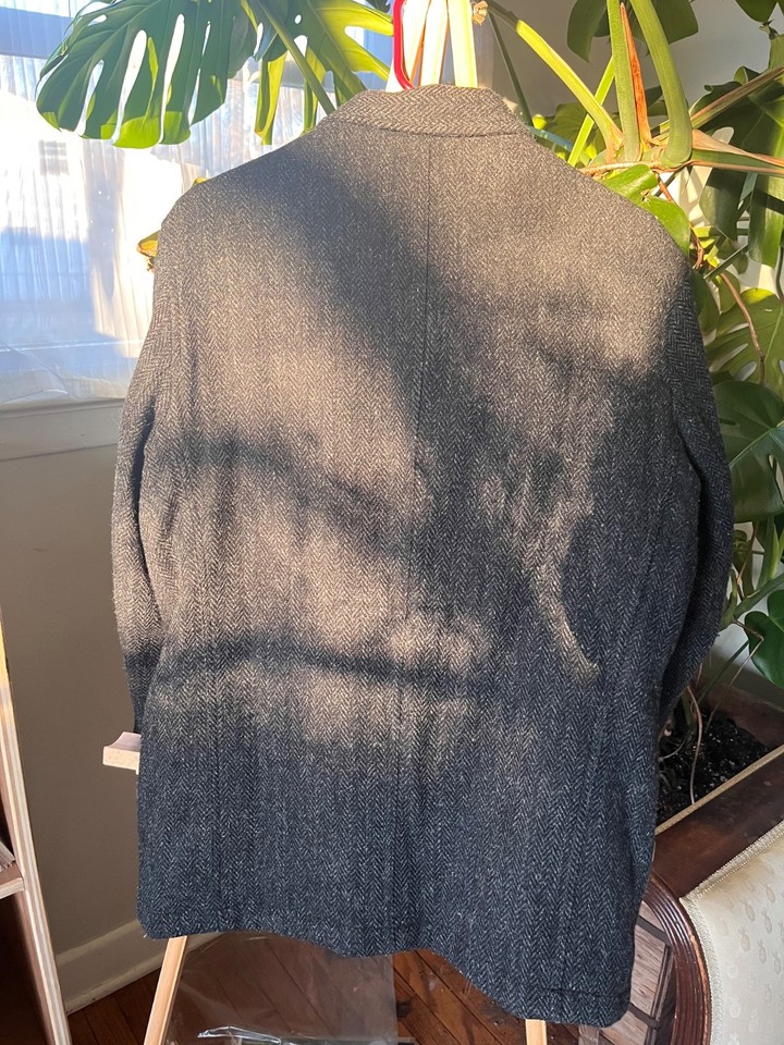 Universal Works Harris Tweed Large Charcoal Herringbone Wool Bakers ...