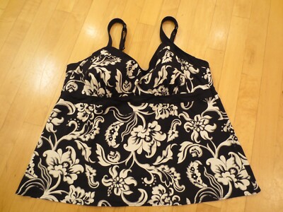 Size 20W Lands End Tankini Top Adj Straps Underwire Bra Black Flora ...
