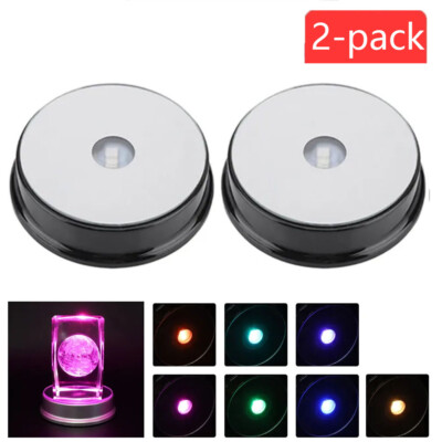 2pcs LED Light Display Base Stand 7 Color Lamp Holder Crystal Glass Art ...