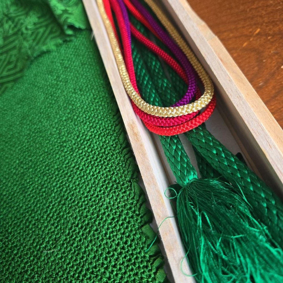 Silk Obiage & Obijime Set for Furisode, Green, Used, Traditional ...