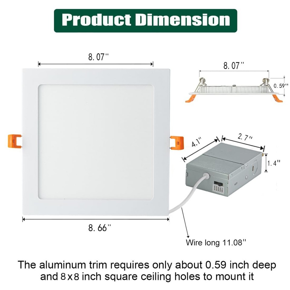 QIBANG 4 Pack 8 inch Square Led Recessed Lights Dimmable with Junction ...