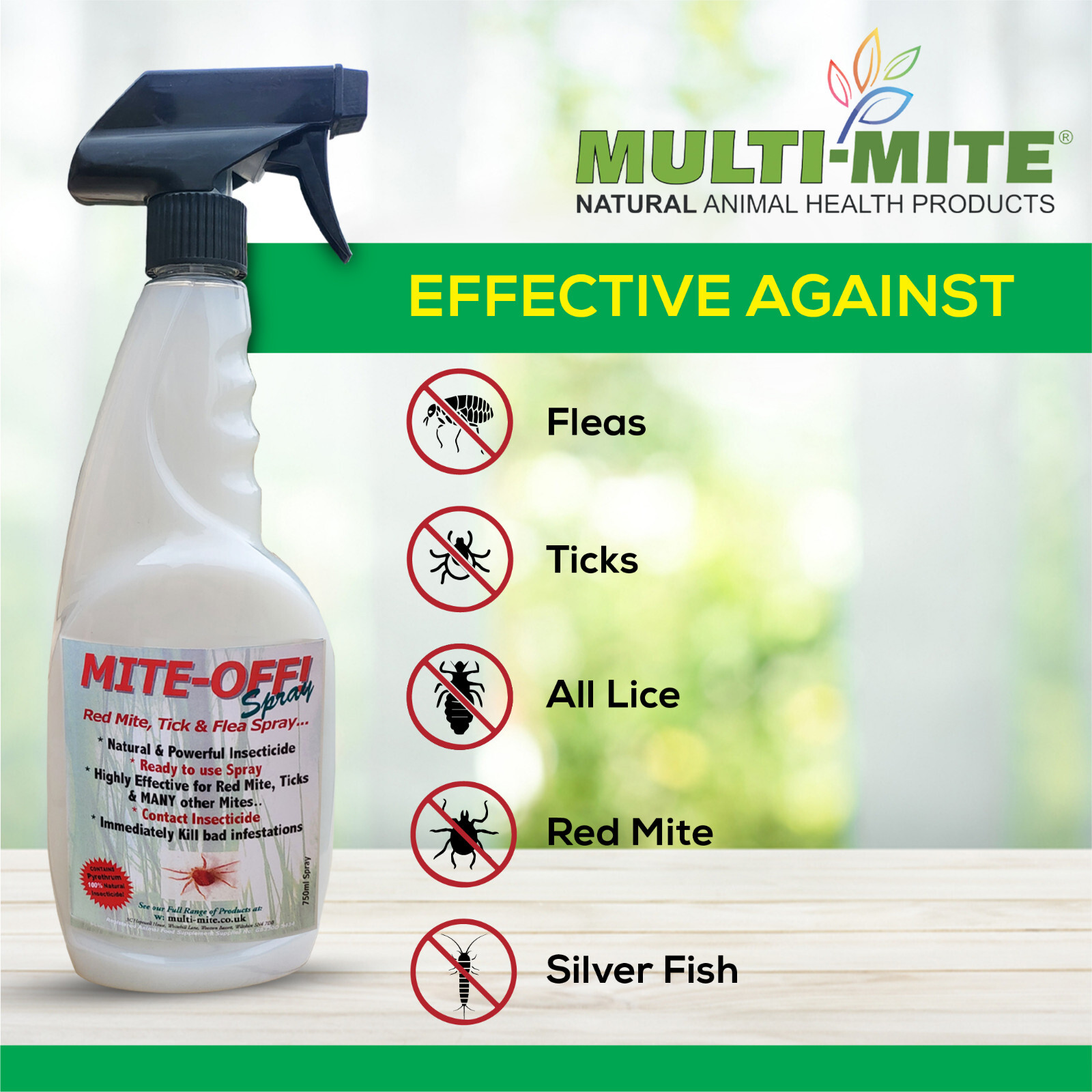 Flea Spray & ALL Mites Killer Organic MITE-OFF 500ml Spray - MULTI-MITE ...