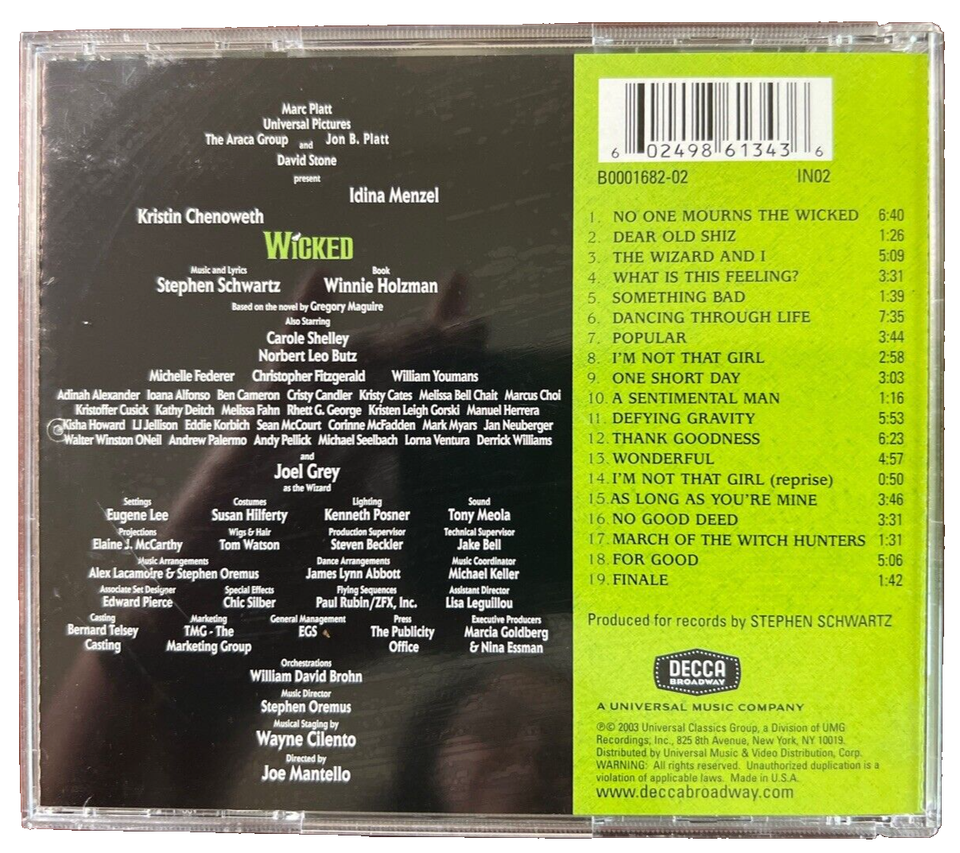 Wicked CD 2003 Original Broadway Cast Idina Menzel Kristin Chenoweth | eBay