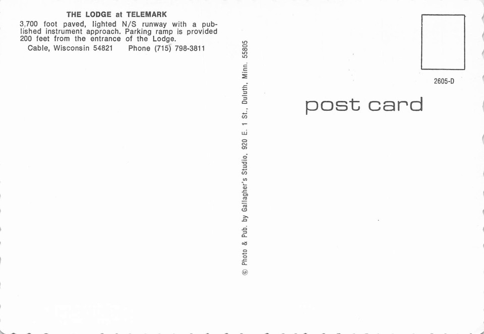 1974 WI Cable Lodge at Mount Telemark Airport Aircraft small Postcard ...
