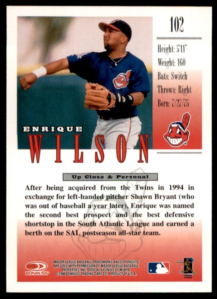 1998 STUDIO ENRIQUE WILSON CLEVELAND INDIANS #102 | eBay