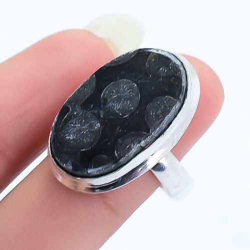Black Stingray Coral Gemstone Handmade Silver Jewelry Ring Size 8 ...