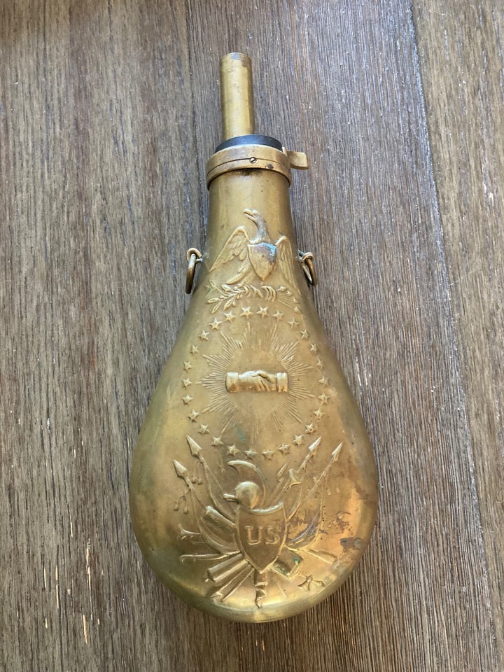 US Military Civil War Era Brass Peace and Friendship Gun Powder Flask ...