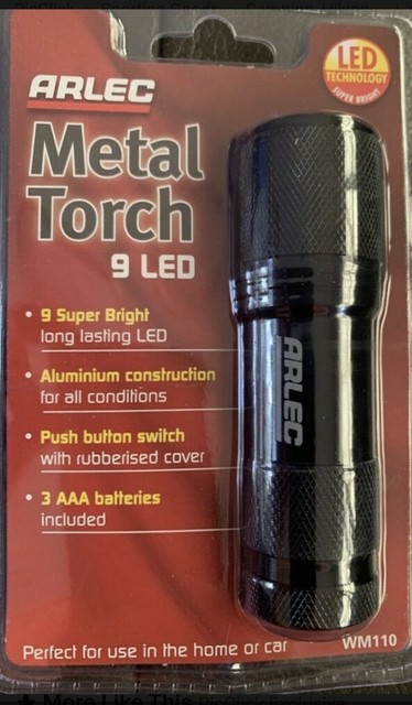 Arlec 9 LED Watchman Metal Torch With 3aaa Batteries Indoor-outdoor Use ...