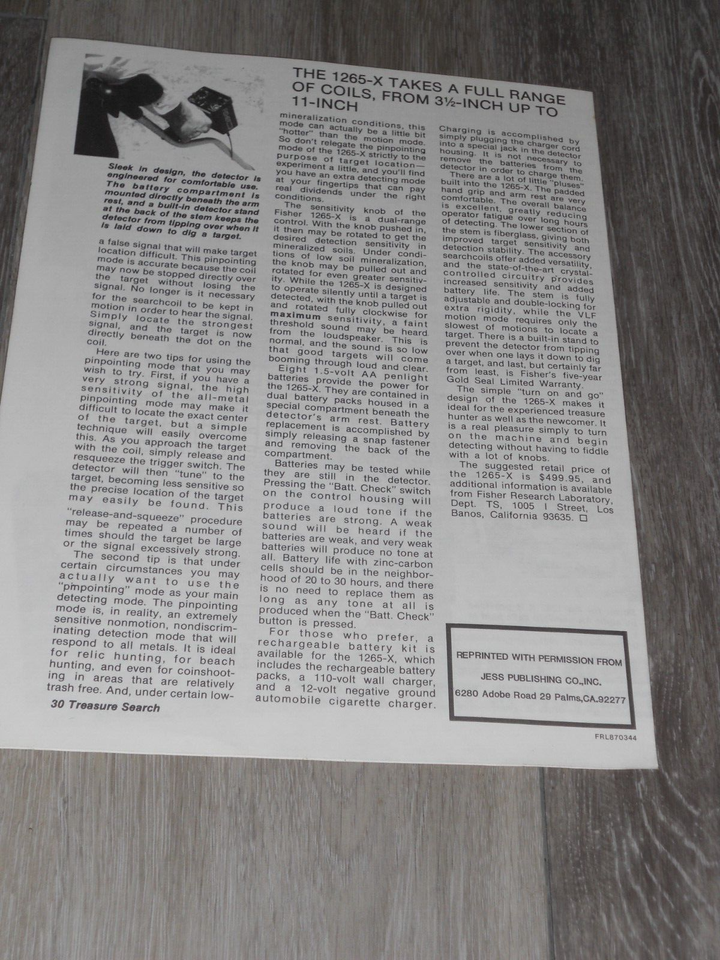 Fisher Metal Detector 1265-X Product Report Pamphlet | eBay