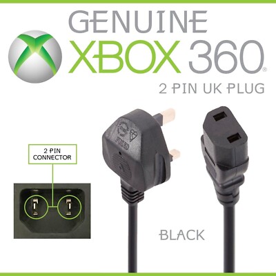 OFFICIAL Xbox 360 ONE 2-Pin Kettle Lead 1.2M C17 Power Cable - Black ...