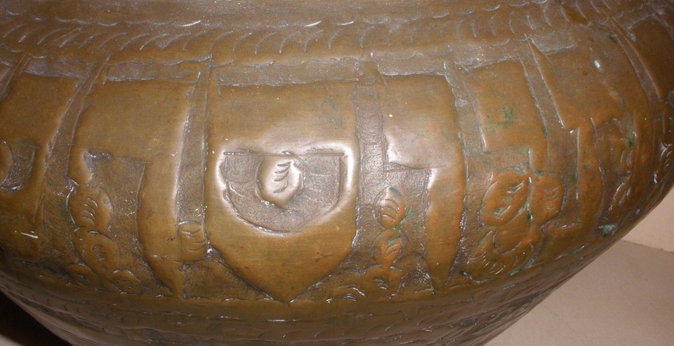 Antique 19th large jardiniere pot Judaica Hebrew decorated lion animals ...