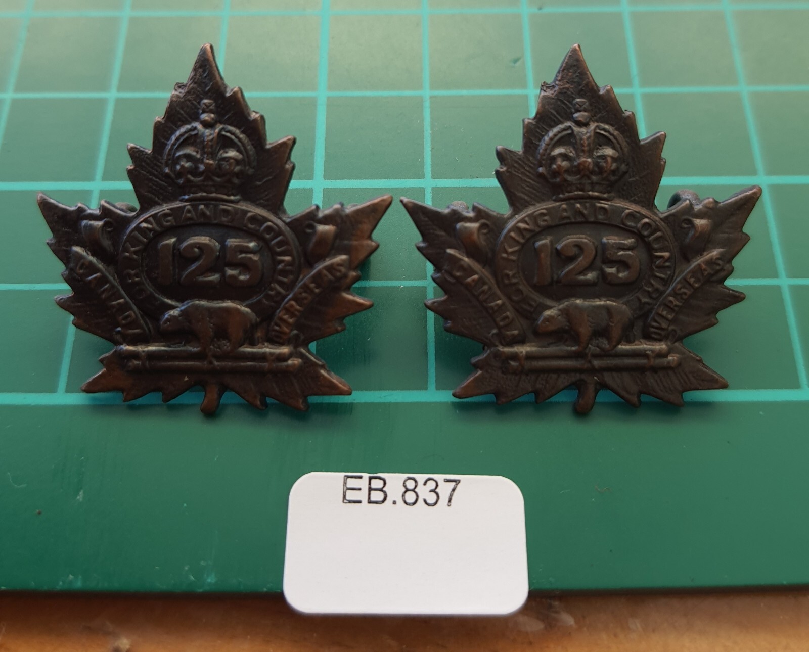 WW1 Canadian CEF Collar Badges EB.837) 124th Oversea Battalion ...