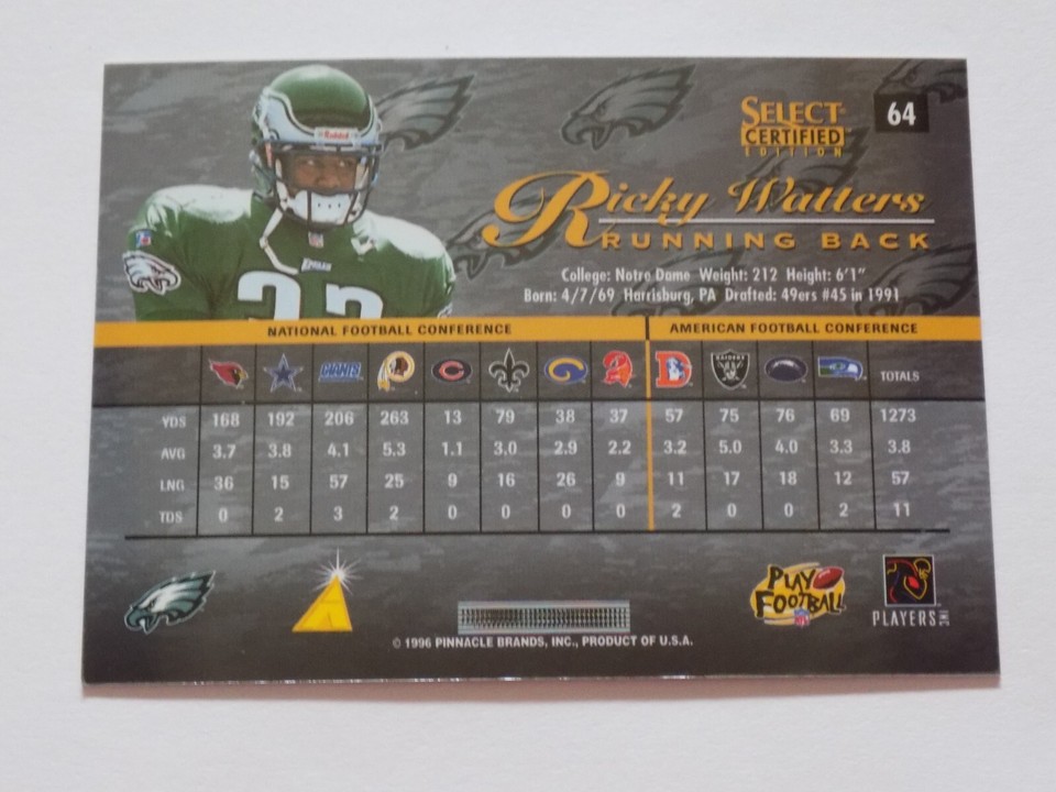 1996 Pinnacle Select Certified Edition RED Ricky Watters Card #64 | eBay