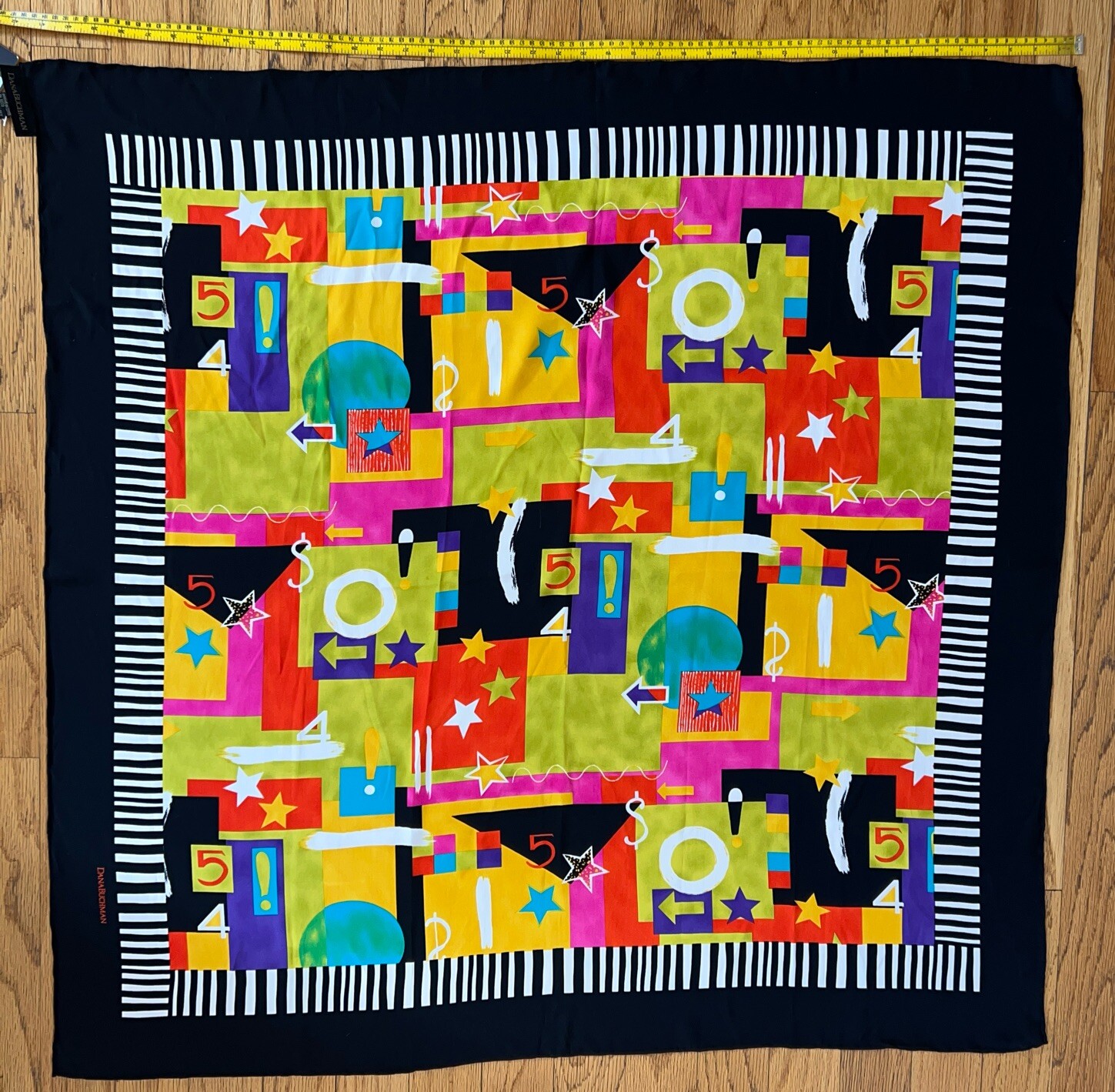 NWT Dana Buchman Black Multi-color 41”x42” Silk Scarf “Future Perfect ...