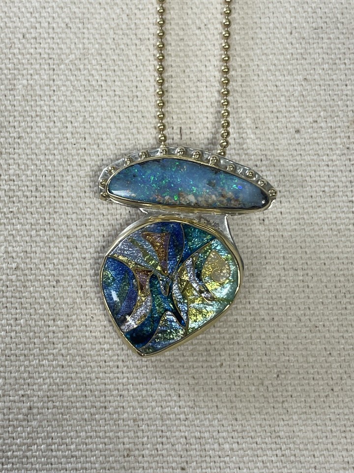Handmade Artisan Cloisonné Enamel and Genuine Opal Convertible Pendant ...