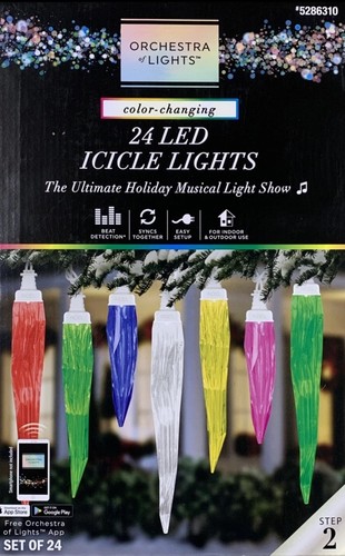 Orchestra of Light 24 LED Icicle Lights Color Changing Christmas Brand ...