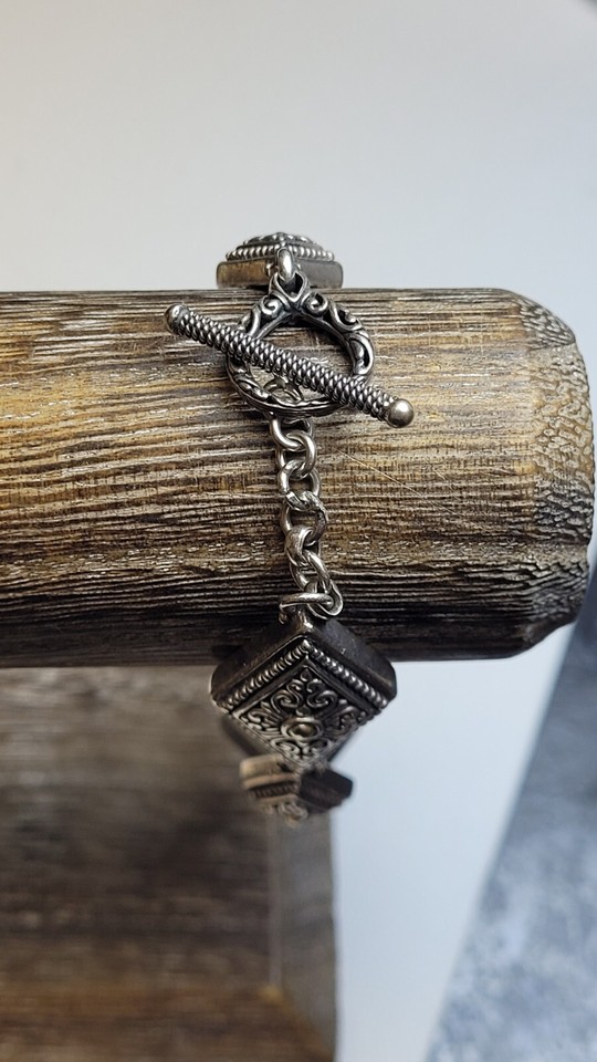 Signed PG .925 Sterling Silver & 18K Yellow Gold Panel Bracelet | eBay