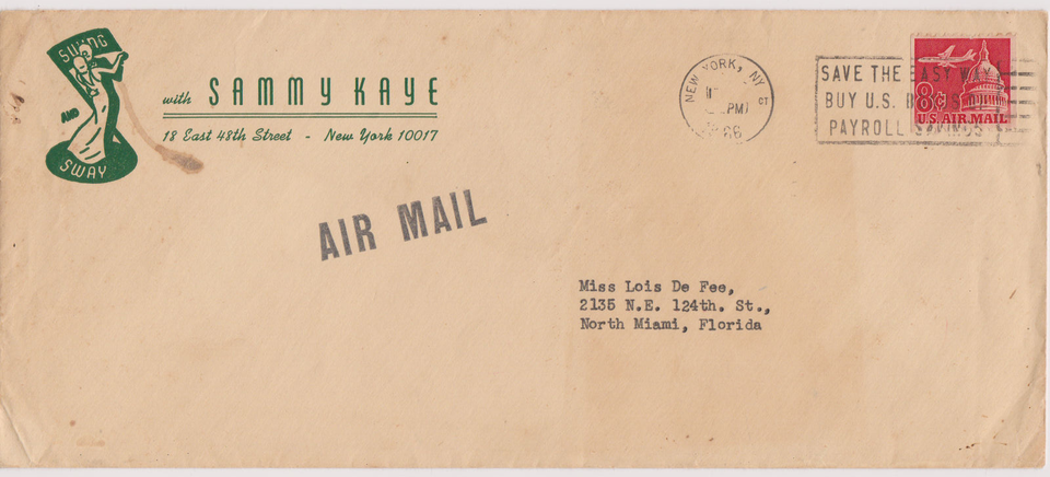 SIGNED SAMMY KAYE 1966 AUTOGRAPHED LETTER WITH ENVELOPE | eBay