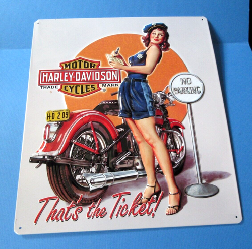 Harley-Davidson "That’s The Ticket" Sexy Cop Tin Motorcycle Sign 15" x 13" 2010 | eBay