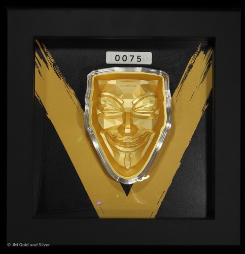 2022 South Korea Rebel Guy Fawkes Revel Mask 2 oz Gilded Silver Stacker ...