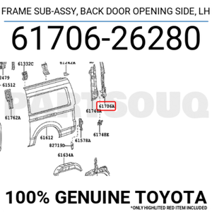 6170626280 Genuine Toyota FRAME SUB-ASSY, BACK DOOR OPENING SIDE, LH ...