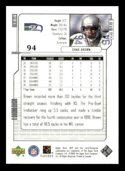 2000 Upper Deck MVP #164 Chad Brown Silver Script Seattle Seahawks | eBay