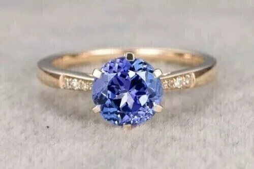 3Ct Round Cut Lab-Created Blue Tanzanite Engagement Ring 14K Yellow ...