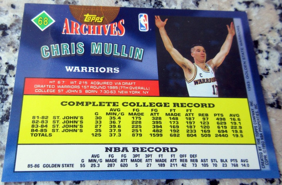 CHRIS MULLIN Topps #1 Draft Pick GOLD SP Rookie Card 1985 1993 GSW ...