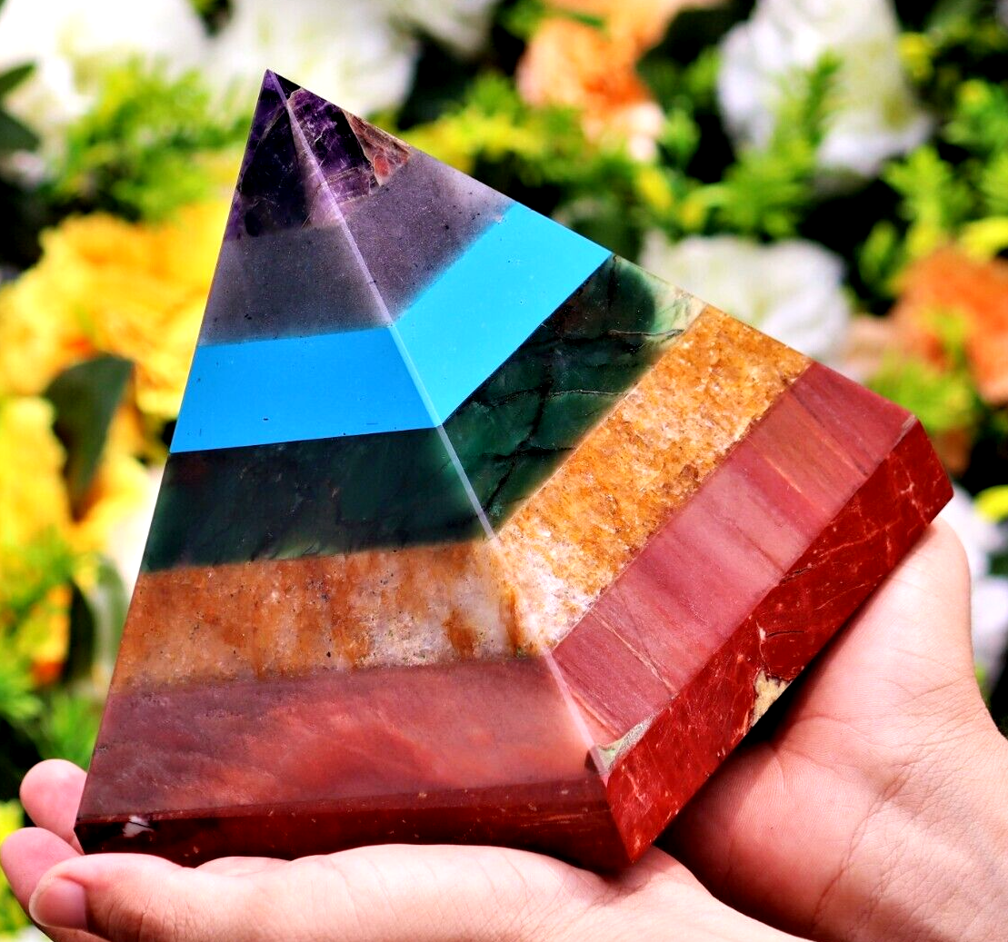 140MM Seven Chakra Gemstone Pyramid Natural Healing Egyptian Spiritual ...