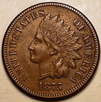 1875 Indian Head Cent Penny - FULL “LIBERTY” 3 Diamonds AU+++ Condition ...