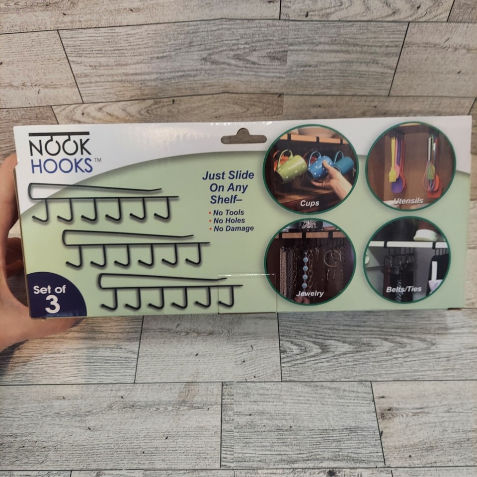 Nook Hooks By Spark Innovations Instant Storage Under Any Shelf Set 3 ...