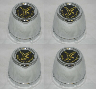 SET OF 4 SPIRIT OF AMERICA CHROME STEEL WHEEL RIM CENTER CAP 3-1/8 ...