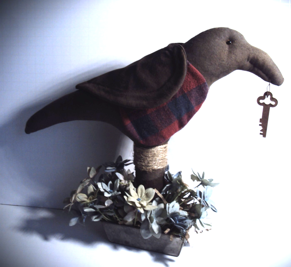 Primitive Handmade Black Crow Doll Spring Vintage Farmhouse Bird Rustic ...