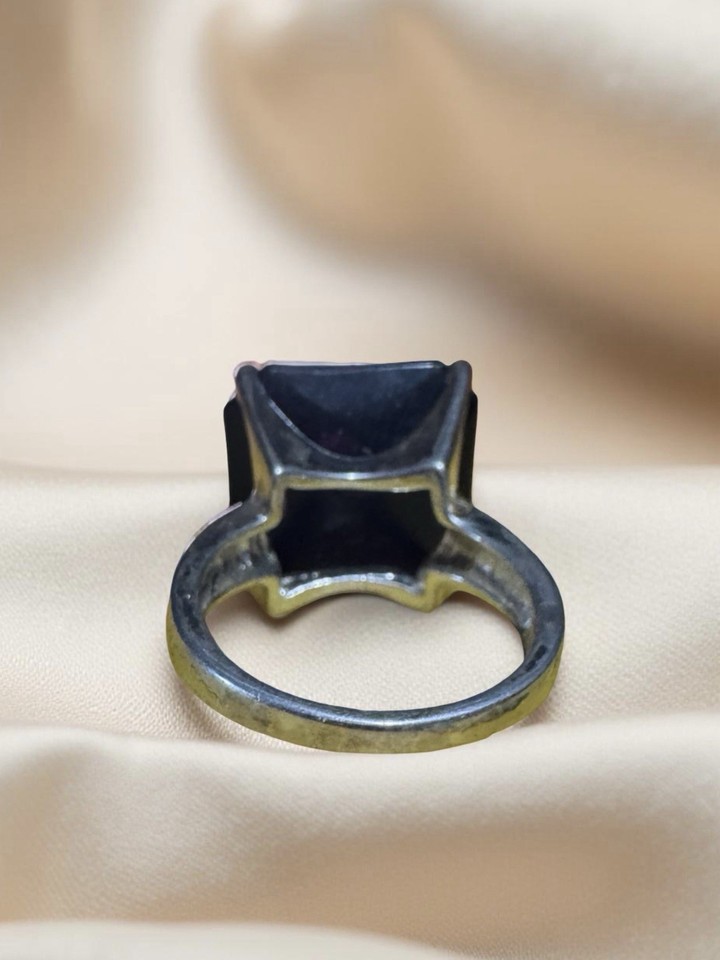 Vintage Chunky Black Faceted Silver Tone Cocktail Ring Geometric Art ...