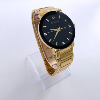 Classic Bulova Futuro Modern Stainless Steel Men 97D116 Black Gold ...