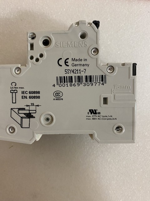 1 Siemens 5sy4211-7 5sy4-211-7 MCB Circuit Breaker 2p 5 Amp C Curve ...