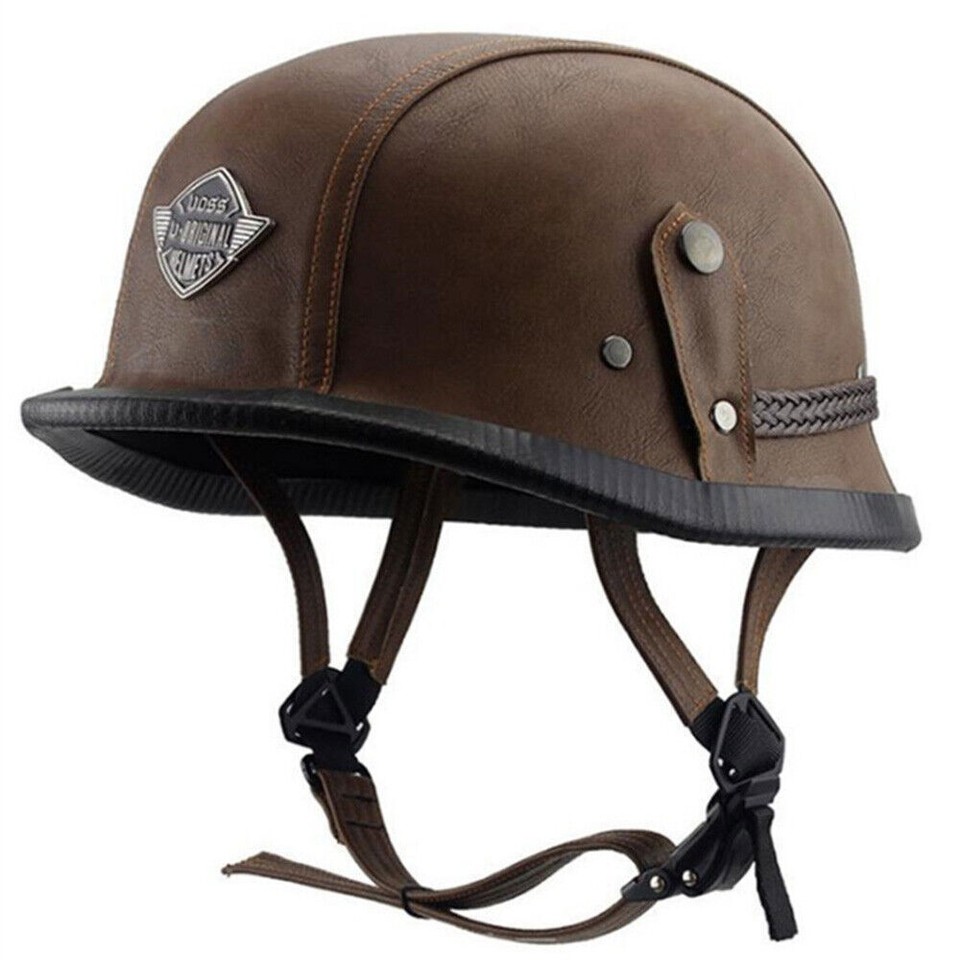 DOT Motorcycle Half Helmet German Baseball Cap Scooter Chopper Leather ...