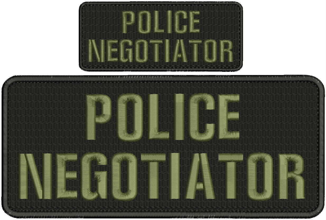 POLICE NEGOTIATOR embroidery patch 4X10 and 2x5 hook BACK OD GREEN ON ...