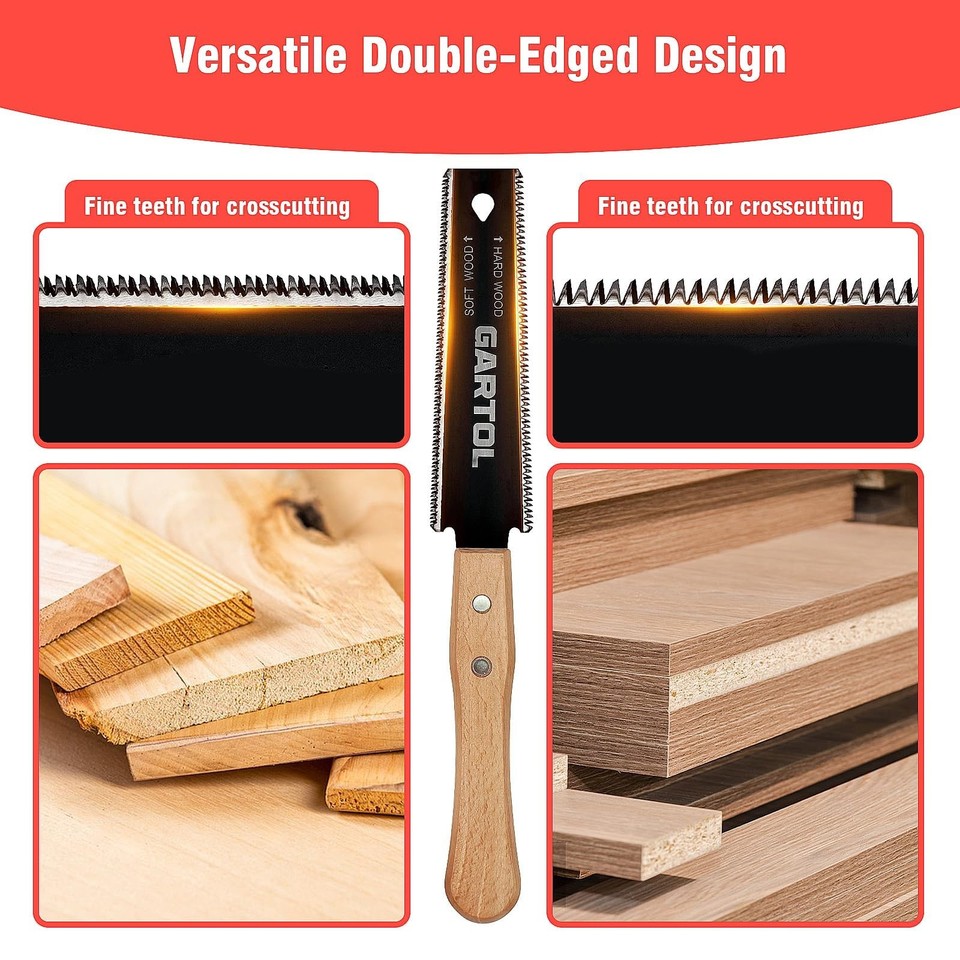 2-Piece Japanese Hand Saw Set, 6-Inch Flush Cut & Double-Edged Ryoba ...