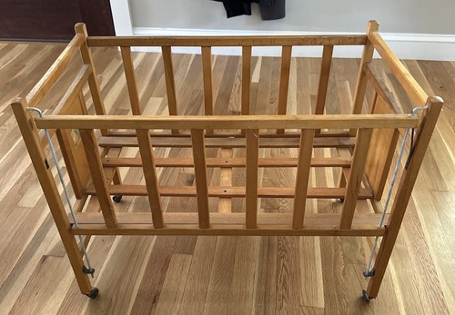1960’s Oak Hill Co. Wooden Rolling Toy Baby Doll Crib with Drop Down ...