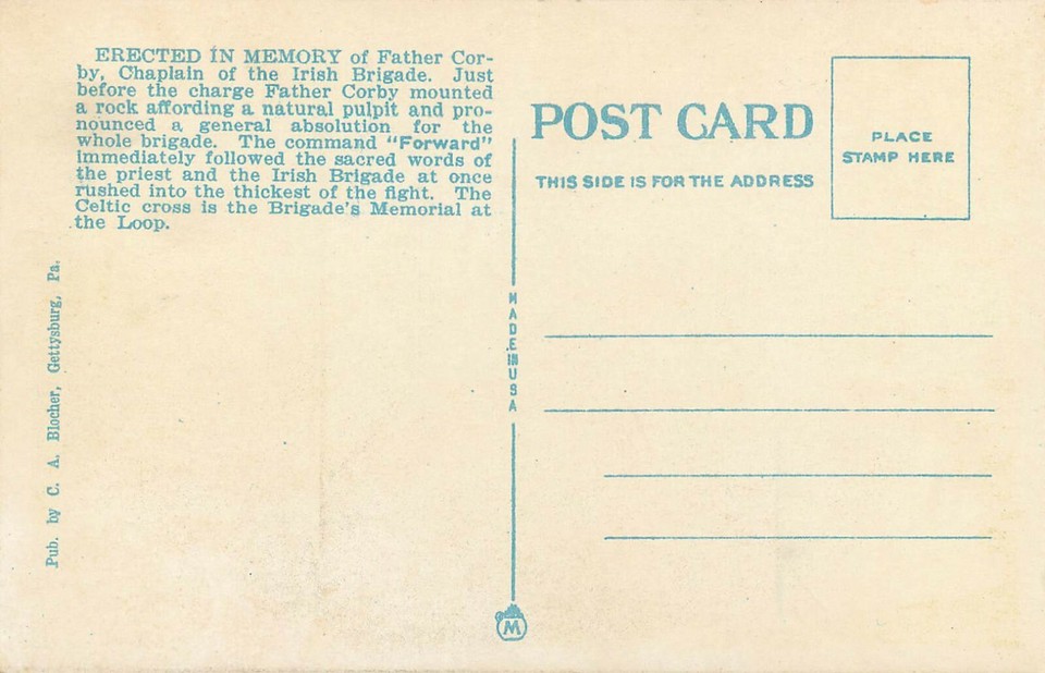 Postcard Gettysburg Irish Brigade Monument Father Corby Divided ...