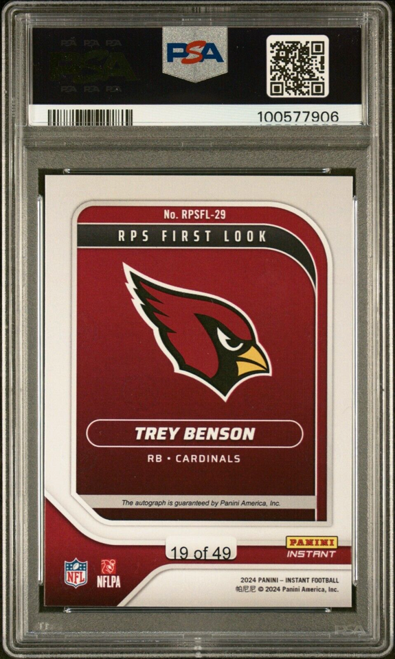 2024 Panini Instant NFL Trey Benson RPS FIRST LOOK RC AUTO /49, PSA 10 ...