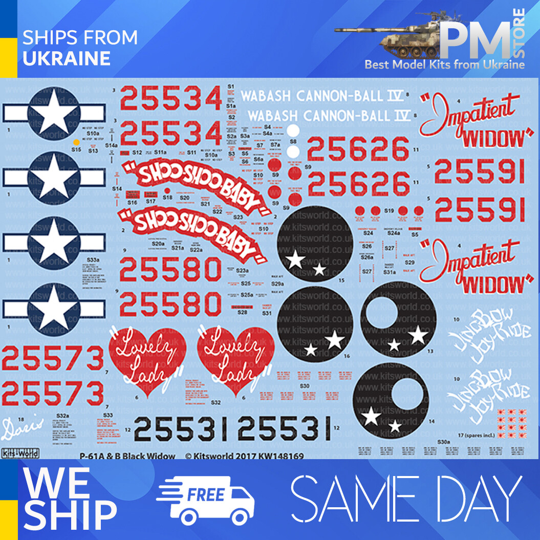 Kits World KW148169 1/48 Decal for Northrop P-61 Black Widow night ...