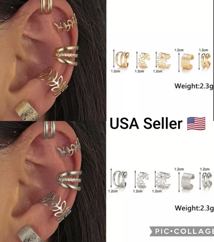 New 5pc Gold Silver Color Metal Ear Cuff Non-Piercing Ear Clips ...